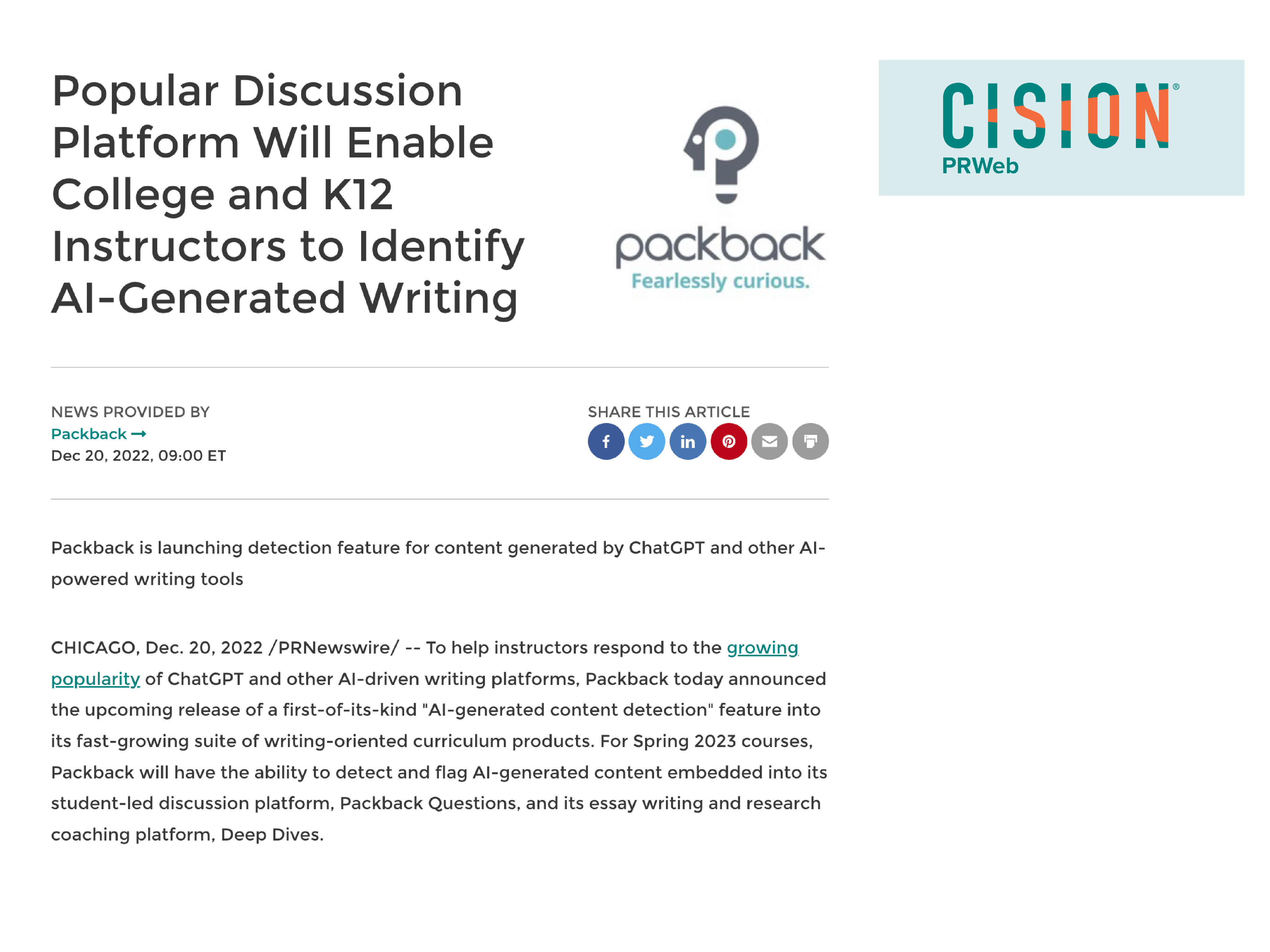 Packback Detects AI-Generated Text from ChatGPT